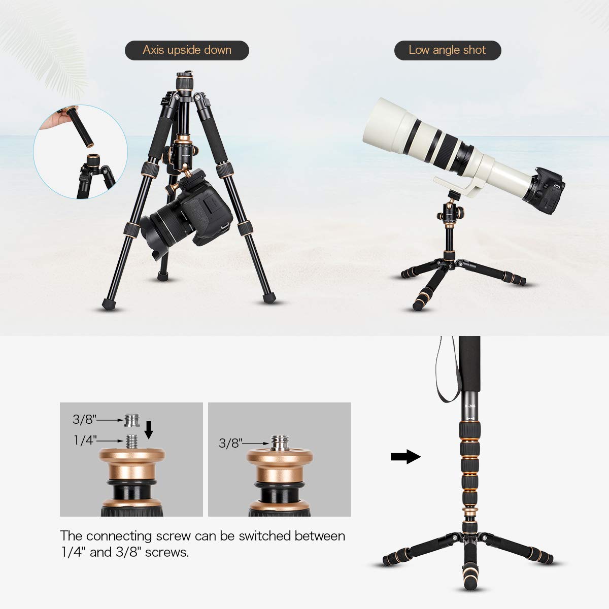 Koolehaoda Portable Tabletop Mini Tripod,8-20inch Height Adjustable Compact Desktop Macro Mini Tripod with Carrying Bag,Weight only 1.5lbs / 0.68kg