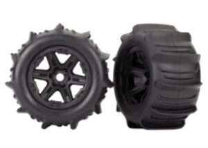 traxxas 8674 tires & wheels assembled glued (black 3.8' wheels paddle tires foam inserts) (2) (tsm rated)