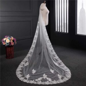 Yalice Catherdal Wedding Veils for Brides Long Bridal Veil 1 Tier Veils Floral Lace Soft Tulle Veils with Comb 118''(Ivory)