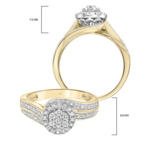 Brilliant Expressions 10K Yellow and White Gold 1/4 Cttw Conflict Free Diamond Round Cluster Halo Engagement Ring (I-J Color, I2-I3 Clarity), Size 7