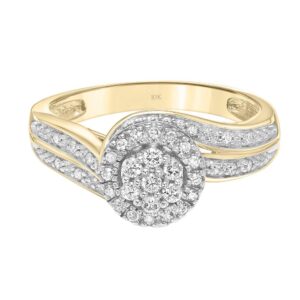 Brilliant Expressions 10K Yellow and White Gold 1/4 Cttw Conflict Free Diamond Round Cluster Halo Engagement Ring (I-J Color, I2-I3 Clarity), Size 7