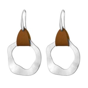 crownus leather hammered earring packs boho for women ladies silver plated irregular geometric dangle drop ear jewelry