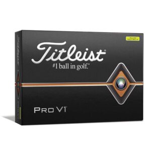 titleist pro v1 golf balls, yellow, standard play numbers (1-4), one dozen