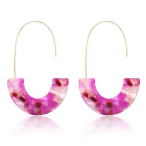 acrylic earrings statement tortoise hoop earrings resin wire drop dangle earrings fashion jewelry for women (pink)