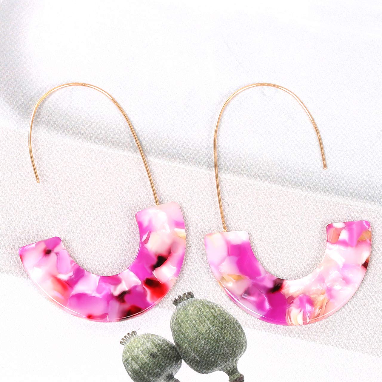 Acrylic Earrings Statement Tortoise Hoop Earrings Resin Wire Drop Dangle Earrings Fashion Jewelry For Women (pink)