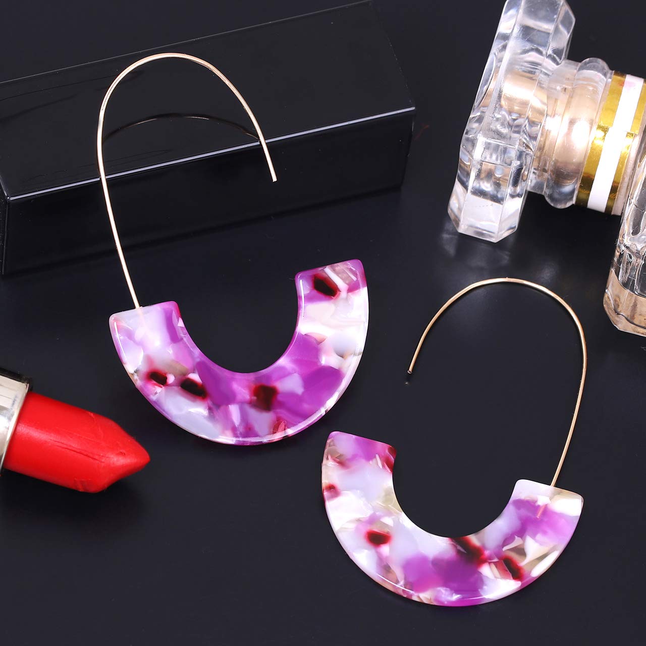 Acrylic Earrings Statement Tortoise Hoop Earrings Resin Wire Drop Dangle Earrings Fashion Jewelry For Women (pink)