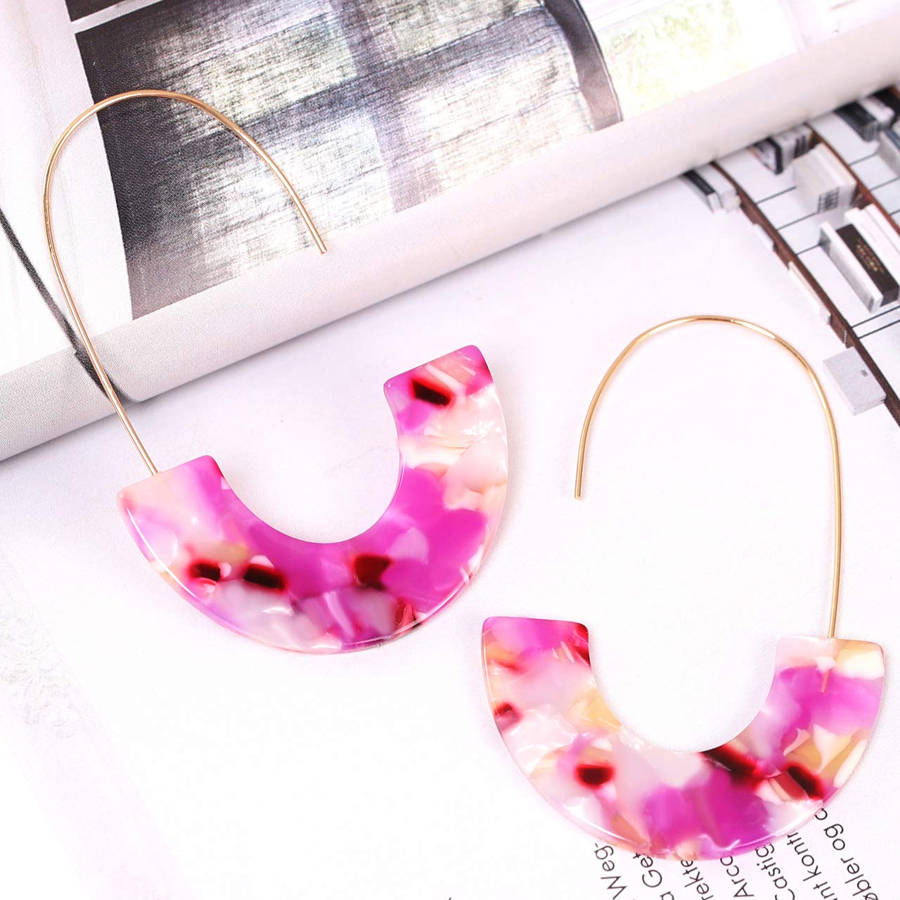 Acrylic Earrings Statement Tortoise Hoop Earrings Resin Wire Drop Dangle Earrings Fashion Jewelry For Women (pink)