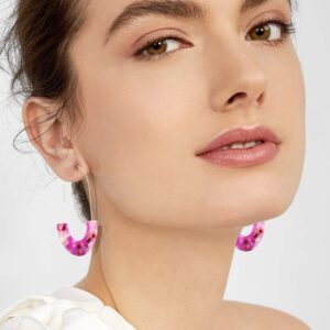 Acrylic Earrings Statement Tortoise Hoop Earrings Resin Wire Drop Dangle Earrings Fashion Jewelry For Women (pink)