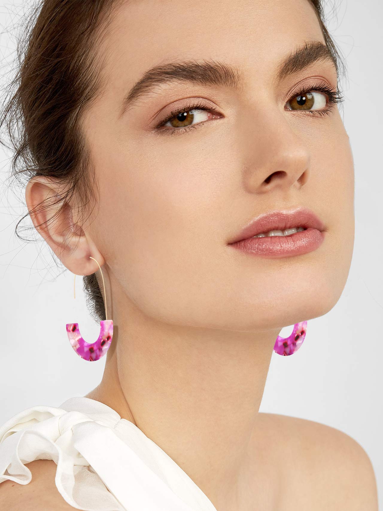 Acrylic Earrings Statement Tortoise Hoop Earrings Resin Wire Drop Dangle Earrings Fashion Jewelry For Women (pink)