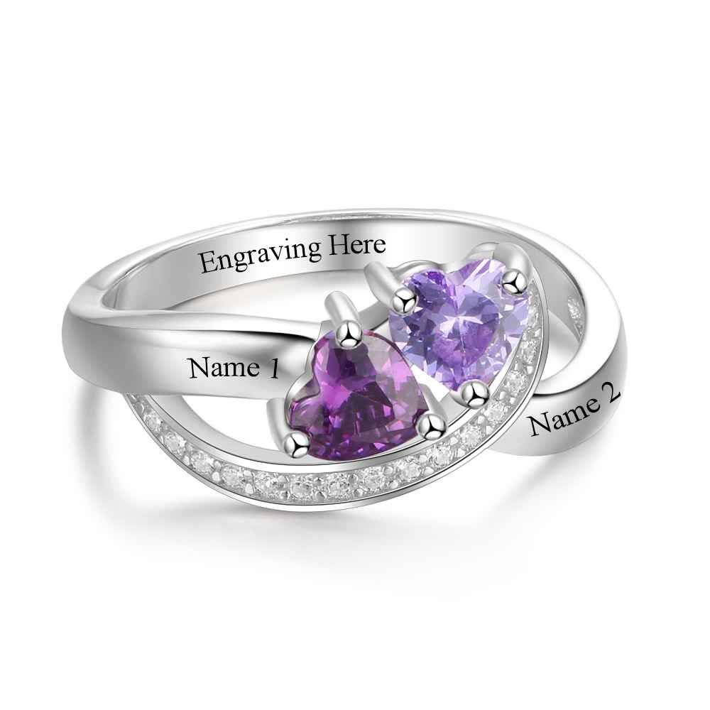 GLAMCARAT Sterling Silver Personalized Birthstone ring customized engraved fine jewelry for women mothers ring