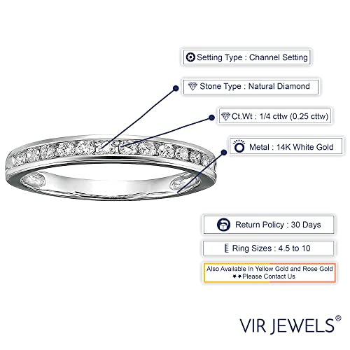 VIR JEWELS 1/4 carat (ctw) Diamond Wedding Anniversary Band for Women, Half Eternity Round Diamond Engagement Ring 14K White Gold Channel Set 0.25 cttw, Size 7.5