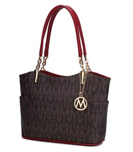 mia k collection shoulder handbag for women: vegan leather satchel-tote bag, top-handle purse, ladies pocketbook red