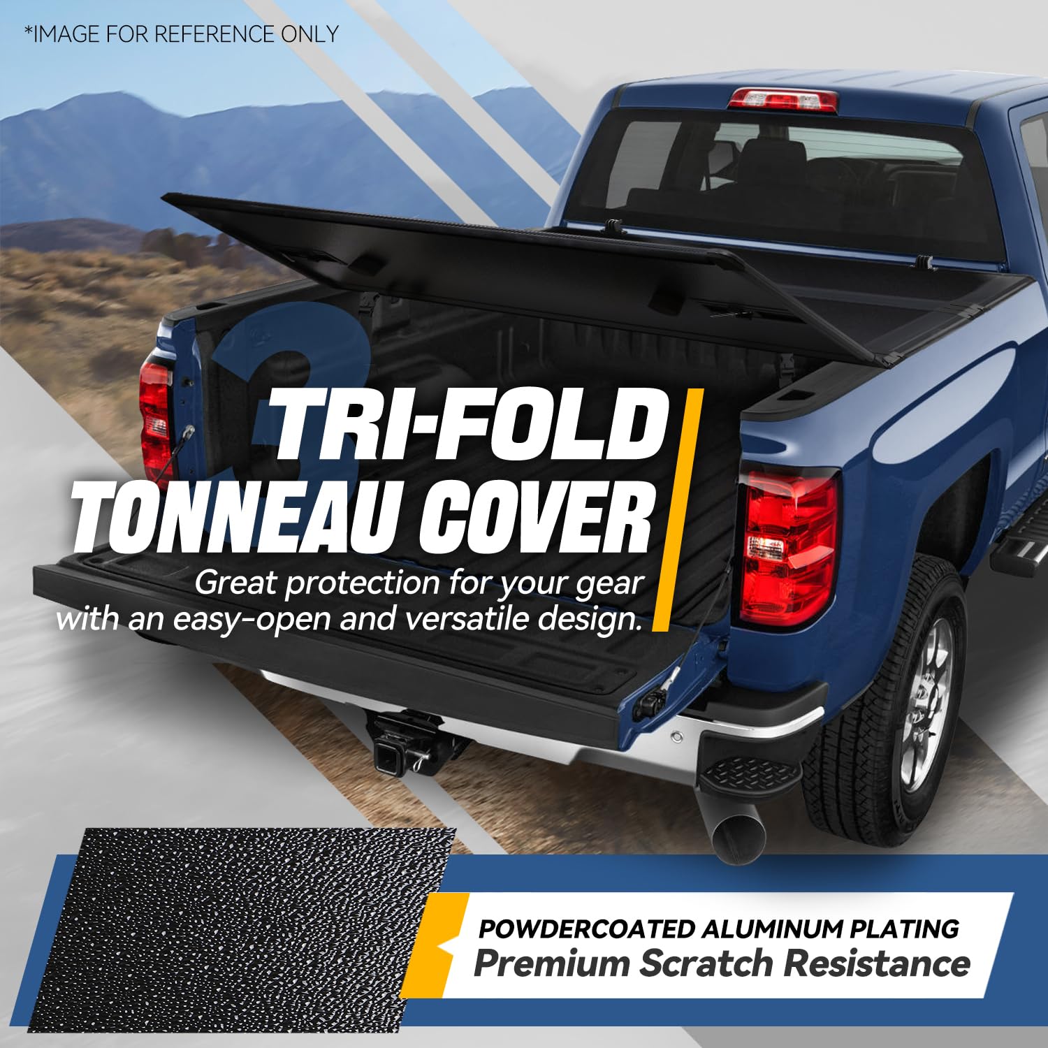 Auto Dynasty [New Upgrade Model] FRP Hard Solid Tri-Fold Adjustable Truck Tonneau Cover Compatible with Ford F250 F350 F450 Super Duty Dually 6.8Ft Fleetside Beds 1999-2016, Black Powdercoated