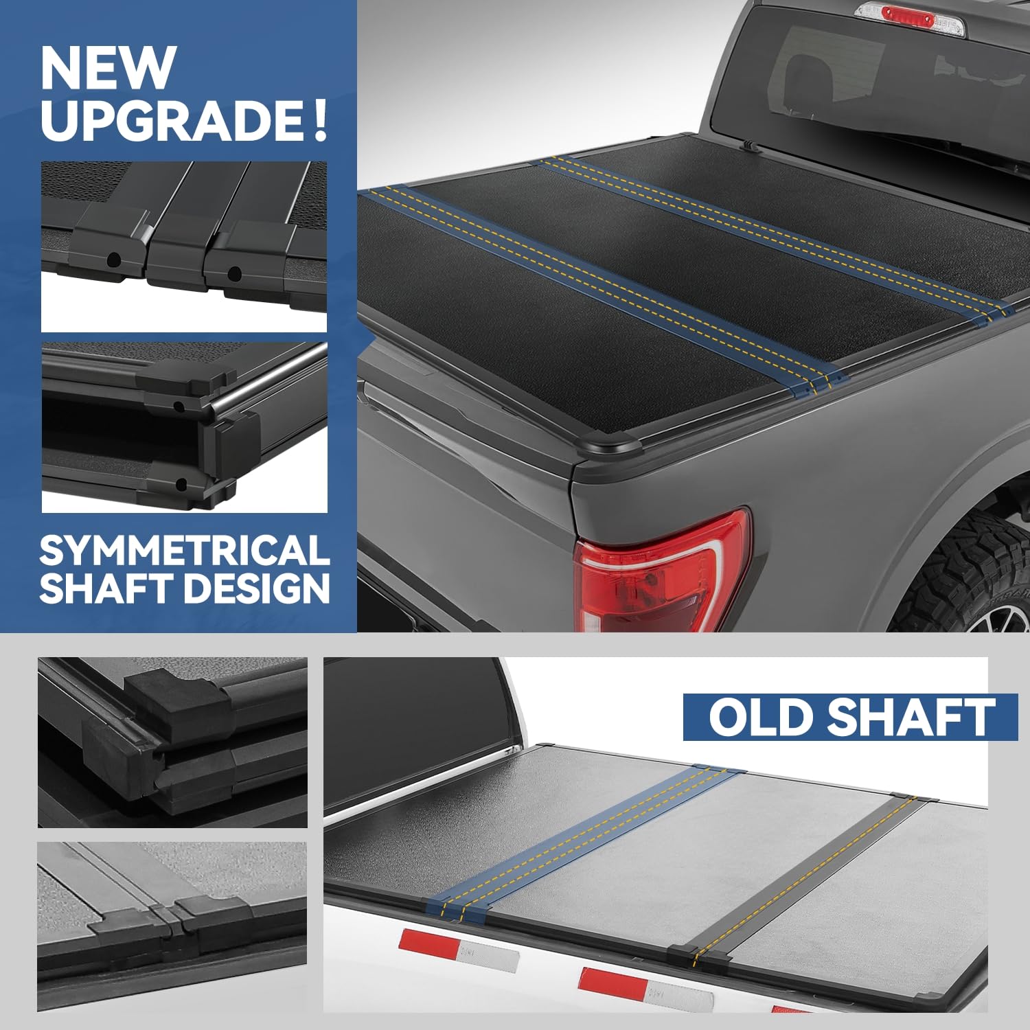 Auto Dynasty [New Upgrade Model] FRP Hard Solid Tri-Fold Adjustable Truck Tonneau Cover Compatible with Ford F250 F350 F450 Super Duty Dually 6.8Ft Fleetside Beds 1999-2016, Black Powdercoated