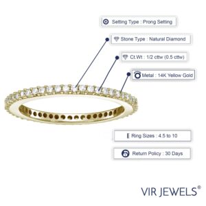 VIR JEWELS 1/2 cttw Diamond Eternity Ring for Women, Wedding Band in 14K Yellow Gold Prong Set, Size 10