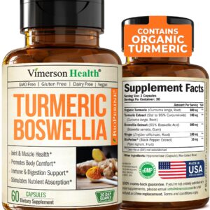 Turmeric Curcumin Supplement with Boswellia Serrata Extract, Organic Turmeric, Ginger and Black Pepper. Joint Support Supplement - High Absorption Tumeric 95% Curcuminoids. Digestive & Immune Support