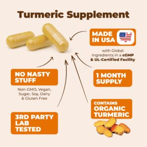 Turmeric Curcumin Supplement with Boswellia Serrata Extract, Organic Turmeric, Ginger and Black Pepper. Joint Support Supplement - High Absorption Tumeric 95% Curcuminoids. Digestive & Immune Support