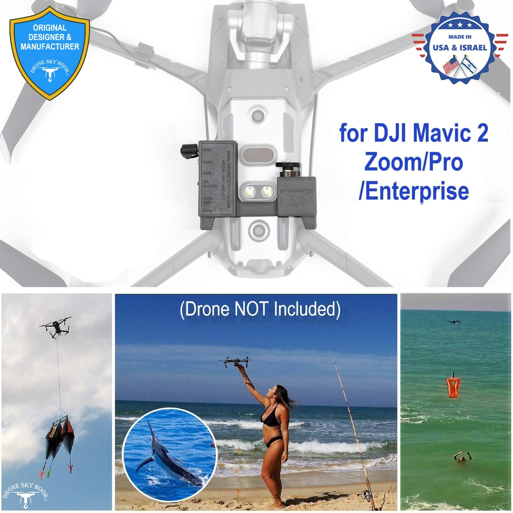 Release and Drop Professional Device for DJI Mavic 2 (all models) – Drone Fishing, Bait Release, Load Delivery, Search and Rescue and Fun – U.S. Patent - by DRONE SKY HOOK