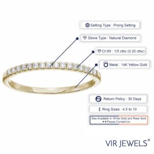 Vir Jewels 1/5 cttw Pave Round Diamond Wedding Band for Women in 14K Yellow Gold Prong Set, Size 6.5