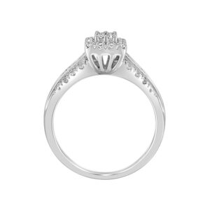 Brilliant Expressions 10K White Gold 1/5 Cttw Conflict Free Diamond Square Halo and Baguette Channel Band Engagement Ring (I-J Color, I2-I3 Clarity), Size 7