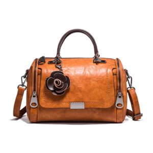 boston bags for women medium top handle satchel brown round purse flower leather handbag