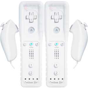 2 pack wii remote with wii motion plus inside | shock wii nunchuk controller | compatible nintendo wii, wii u