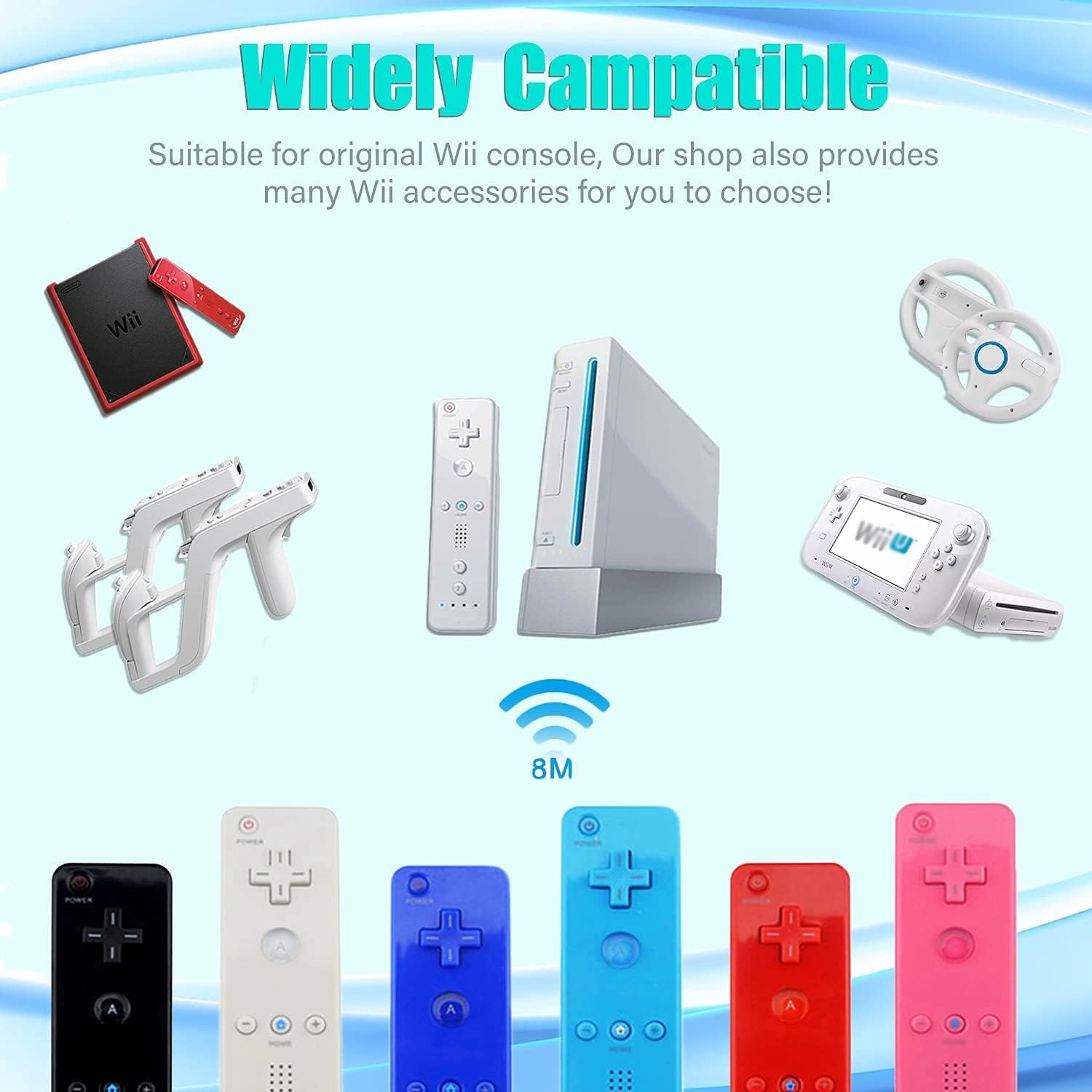 2 Pack Wii Remote with Wii Motion Plus Inside | Shock Wii Nunchuk Controller | Compatible Nintendo Wii, Wii U