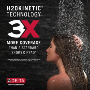 Delta Faucet Stryke 14 Series Single-Function Shower Faucet Set, Single-Spray H2Okinetic Shower Head, Black Shower Faucet, Delta Shower Trim Kit, Matte Black T14276-BL (Valve Not Included)