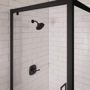 Delta Faucet Stryke 14 Series Single-Function Shower Faucet Set, Single-Spray H2Okinetic Shower Head, Black Shower Faucet, Delta Shower Trim Kit, Matte Black T14276-BL (Valve Not Included)