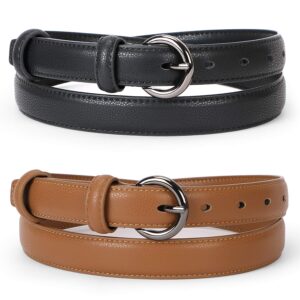 werforu 2 pack women leather belt waist skinny dress belts solid pin buckle belt for jeans pants