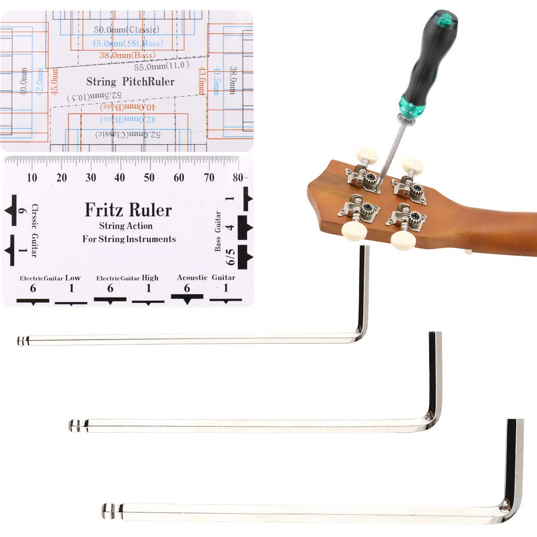 Hidear Guitar Repairing Maintenance Tool Kit Includes String Organizer String Action Ruler Gauge Measuring Tool Hex Wrench Set Files for Guitar Ukulele Bass Mandolin Banjo