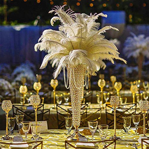 Tableclothsfactory Set of 2 Tall Gold Beaded Crystals Trumpet Floral Vase Wedding Centerpiece 23" Tall