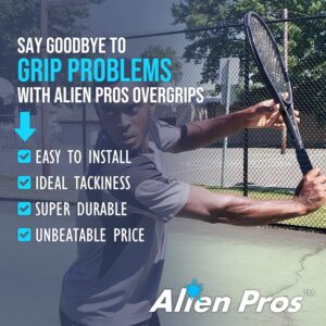 ALIEN PROS Tennis Racket Grip Tape (6 Grips) - Precut and Dry Feel Tennis Grip - Tennis Overgrip Grip Tape Tennis Racket - Wrap Your Racquet for High Performance (6 Grips, Black)