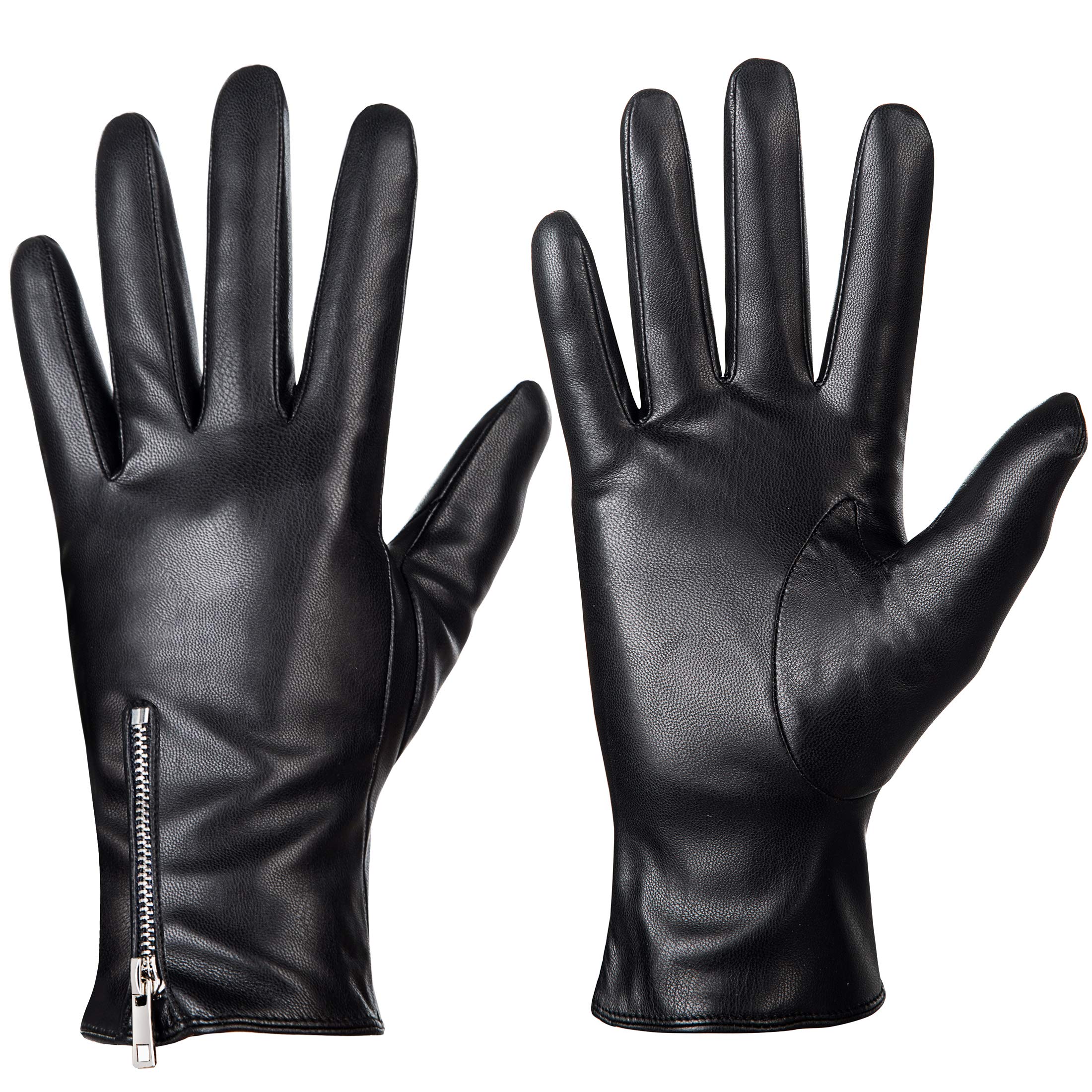 Dsane Winter Leather Gloves for Women, Touchscreen Texting Warm Driving Gloves (Black, M)