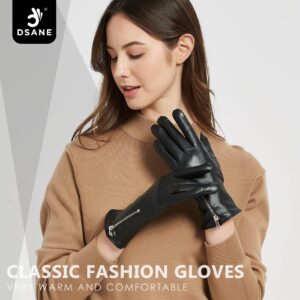 Dsane Winter Leather Gloves for Women, Touchscreen Texting Warm Driving Gloves (Black, M)