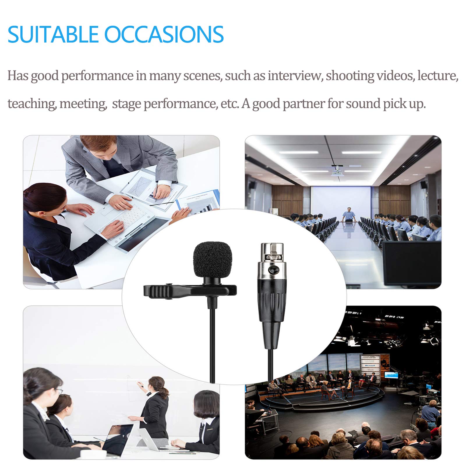 Sujeetec Lavalier Microphone Lapel Microphone Compatible with Shure Wireless Transmitter - Unidirectional Condenser Mic - Mini XLR TA4F Plug