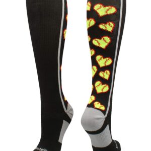 MadSportsStuff Love Softball Socks with Hearts Over the Calf (Black/Grey, Medium)