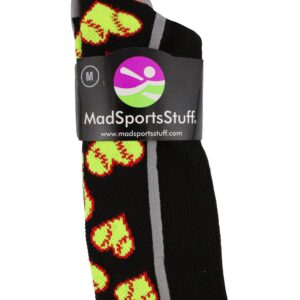 MadSportsStuff Love Softball Socks with Hearts Over the Calf (Black/Grey, Medium)