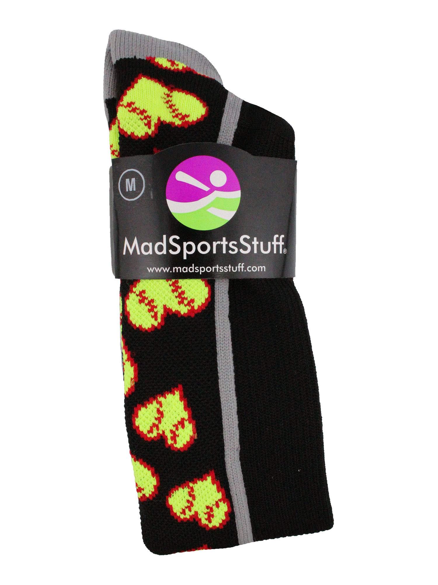 MadSportsStuff Love Softball Socks with Hearts Over the Calf (Black/Grey, Medium)