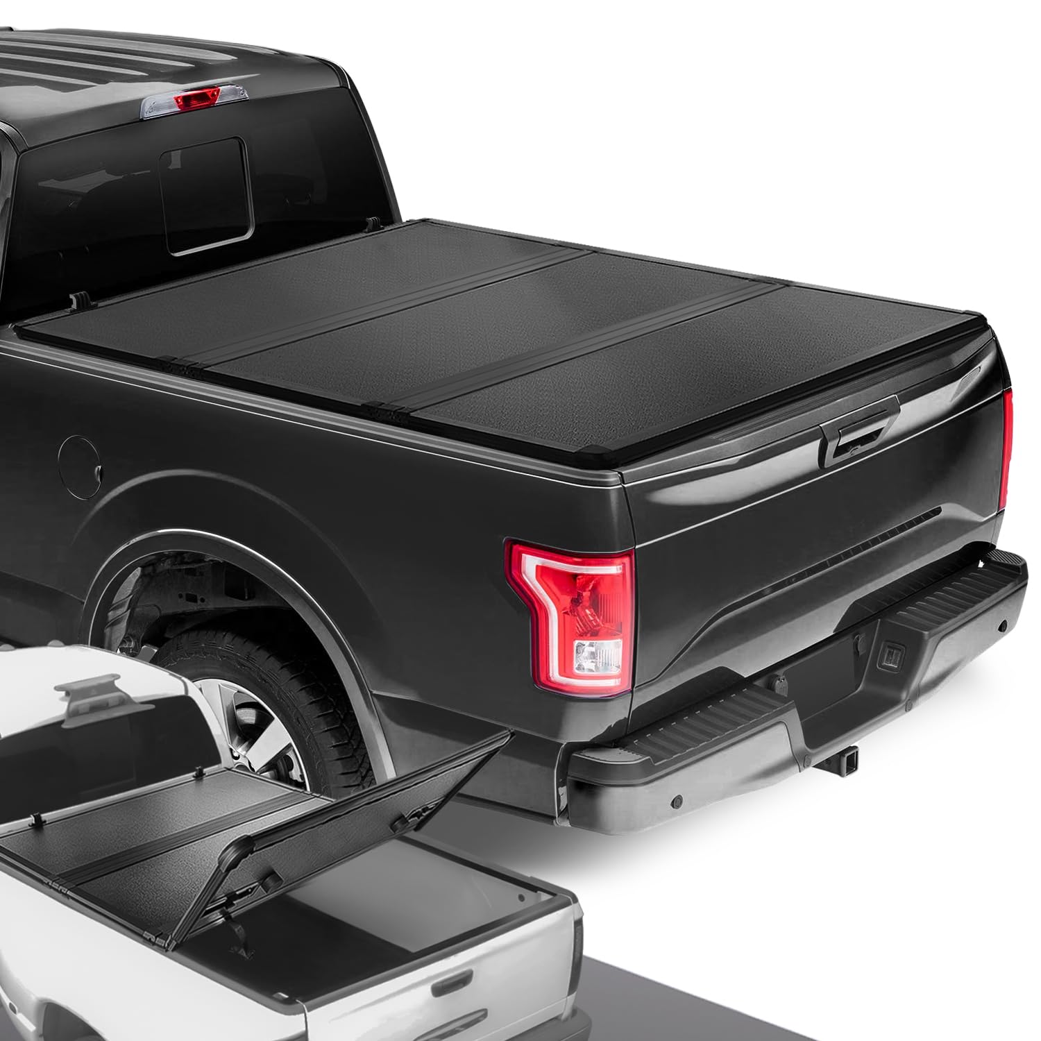 DNA MOTORING New Upgrade Truck Bed Top Hard Solid Tri-Fold Tonneau Cover Compatible with 15-20 Ford F150 6.5Ft Bed, TTC-HARD-014