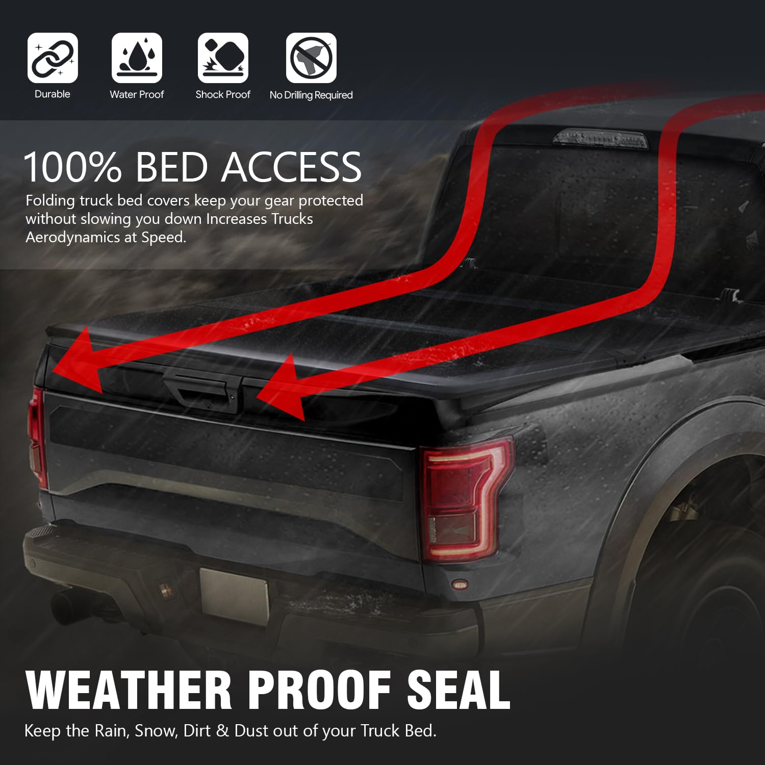 DNA MOTORING New Upgrade Truck Bed Top Hard Solid Tri-Fold Tonneau Cover Compatible with 15-20 Ford F150 6.5Ft Bed, TTC-HARD-014