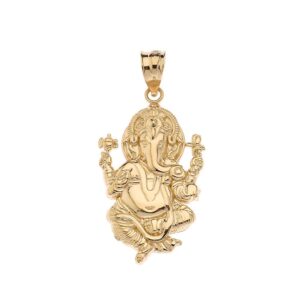 calirosejewelry 10k hindu lord ganesh ganesha elephant hindu god of fortune charm pendant in yellow gold