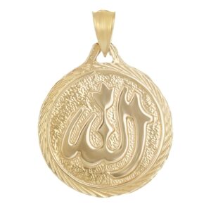 14k yellow gold allah inscribed religious medallion charm pendant