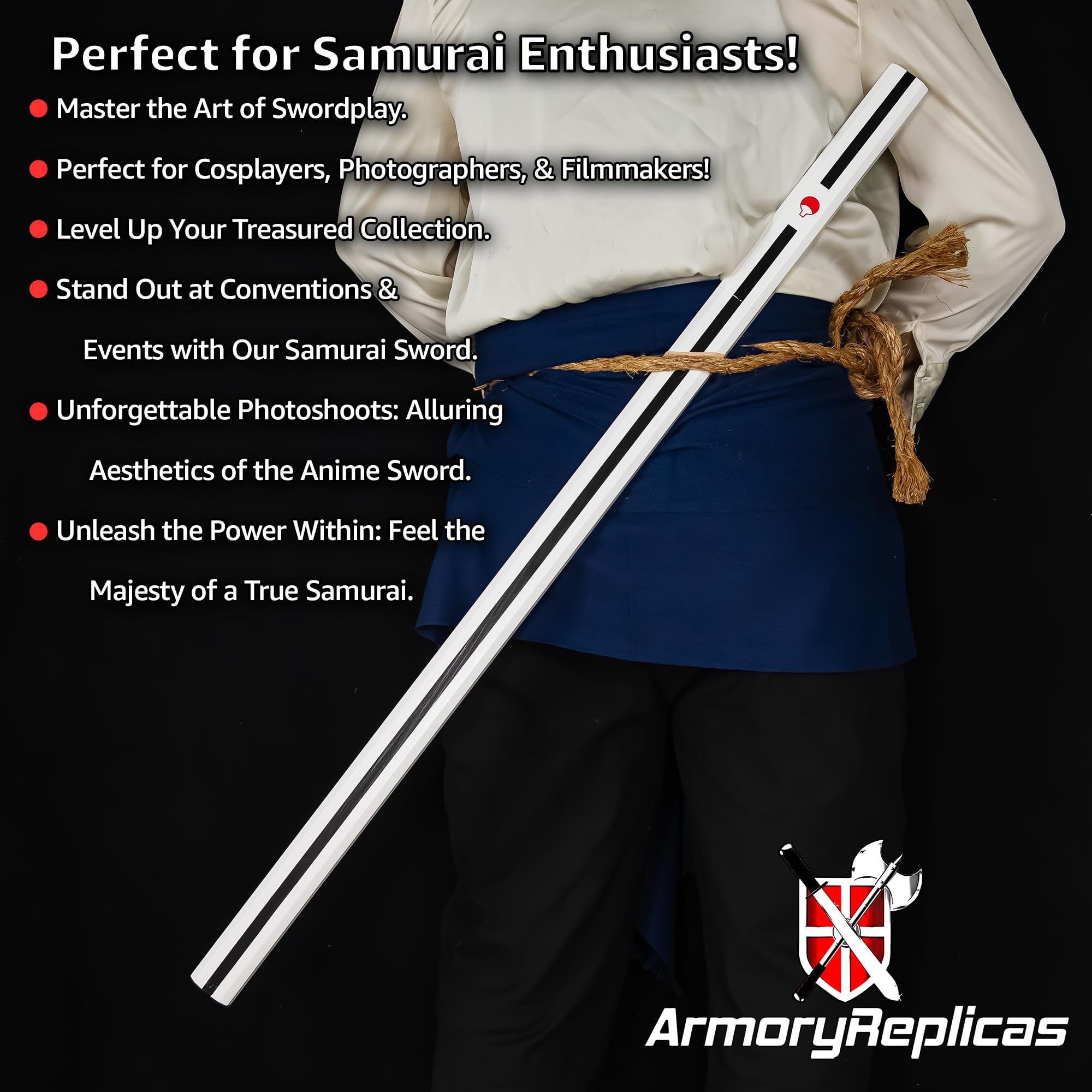 Armory Replicas Authentic Grass Cutter Sasuke Kusanagi Sword - Japanese Anime Katana for Cosplay and Collection - Stainless Steel Blade, White & Black Wooden Scabbard - 40"