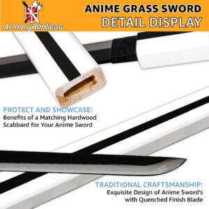 Armory Replicas Authentic Grass Cutter Sasuke Kusanagi Sword - Japanese Anime Katana for Cosplay and Collection - Stainless Steel Blade, White & Black Wooden Scabbard - 40"