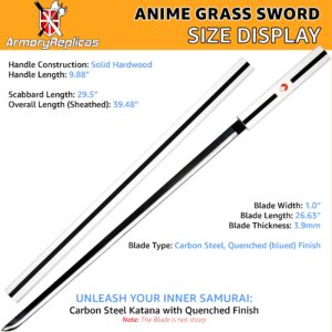 Armory Replicas Authentic Grass Cutter Sasuke Kusanagi Sword - Japanese Anime Katana for Cosplay and Collection - Stainless Steel Blade, White & Black Wooden Scabbard - 40"