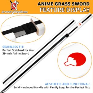 Armory Replicas Authentic Grass Cutter Sasuke Kusanagi Sword - Japanese Anime Katana for Cosplay and Collection - Stainless Steel Blade, White & Black Wooden Scabbard - 40"