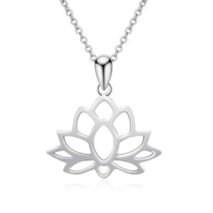 yfn sterling silver open lotus flower pendant necklace women yoga necklace for women (silver)