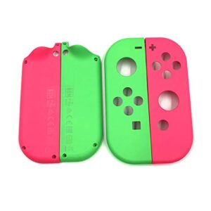 Faceplate Housing Shell Case Cover + Middle Battery Plate Bracket Replacement for Nintend Switch Joycon (Green+Pink)