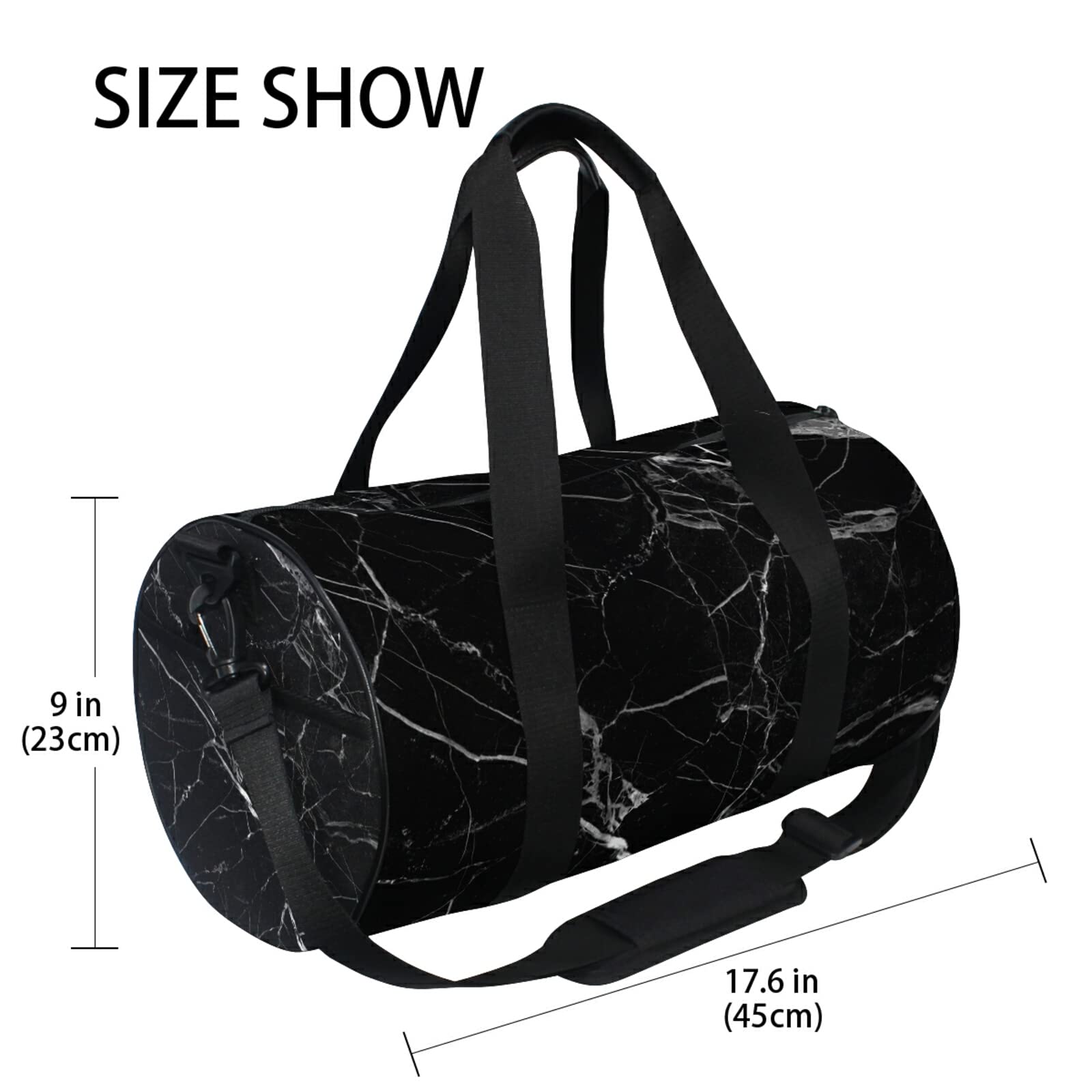 Black Marble Duffel Bag,Canvas Travel Bag for Gym Sports and Overnight